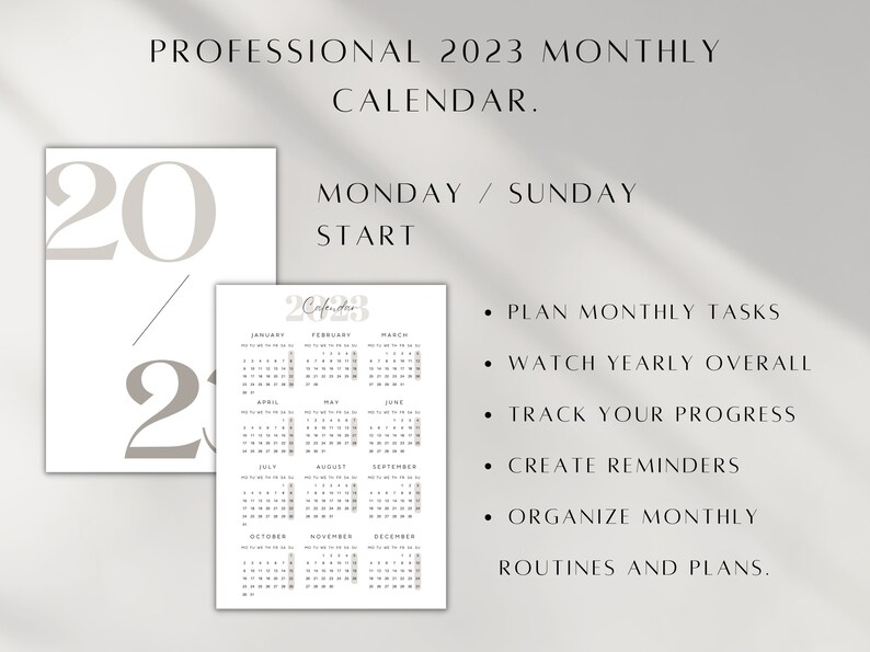 Yearly Calendar 2023 Printable, Digital Yearly Desk Calendar, Dated ...
