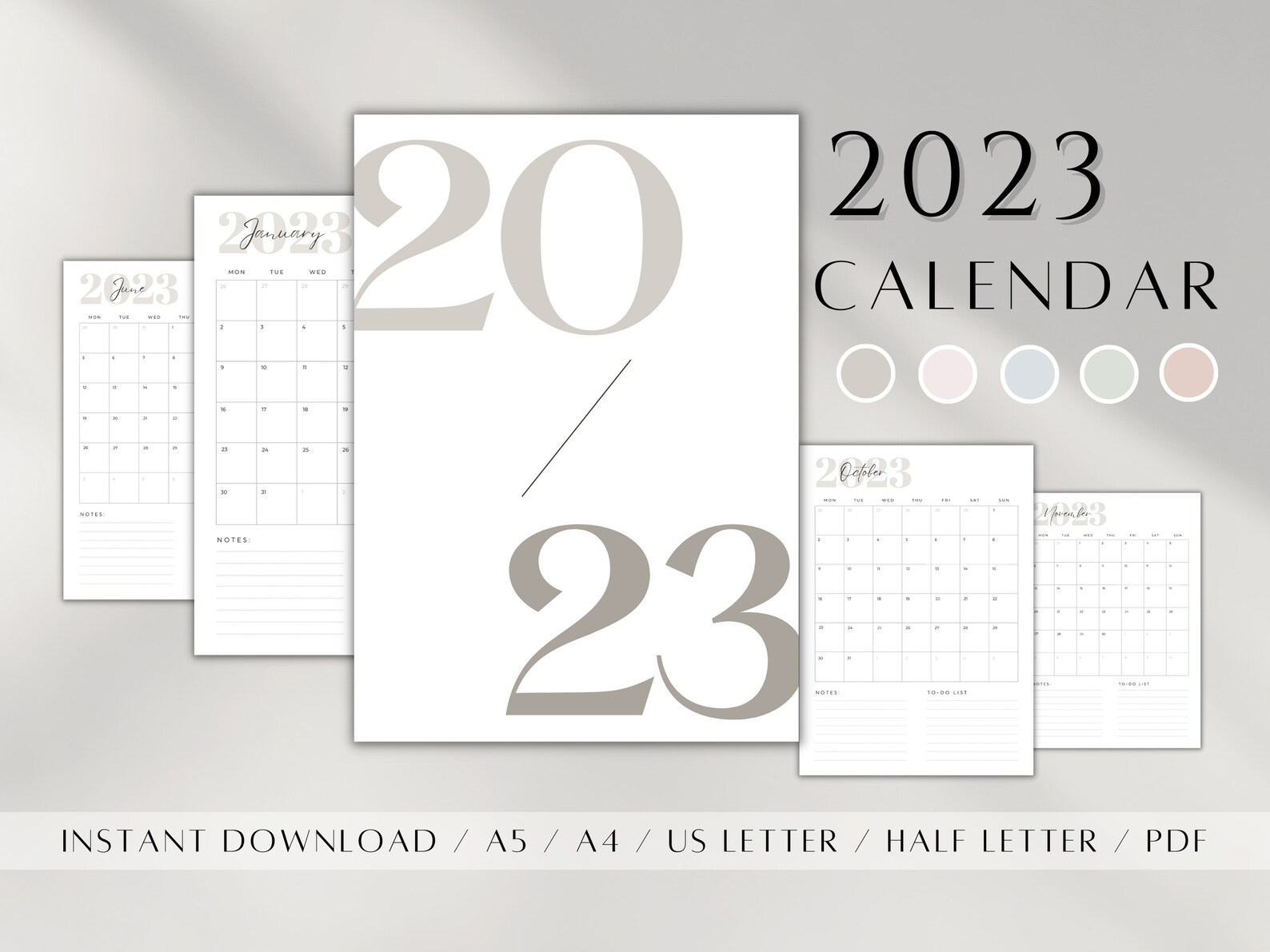 Yearly Calendar 2023 Printable, Digital Yearly Desk Calendar, Dated ...