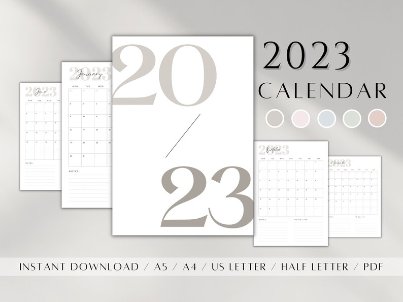 Yearly Calendar 2023 Printable, Digital Yearly Desk Calendar, Dated ...