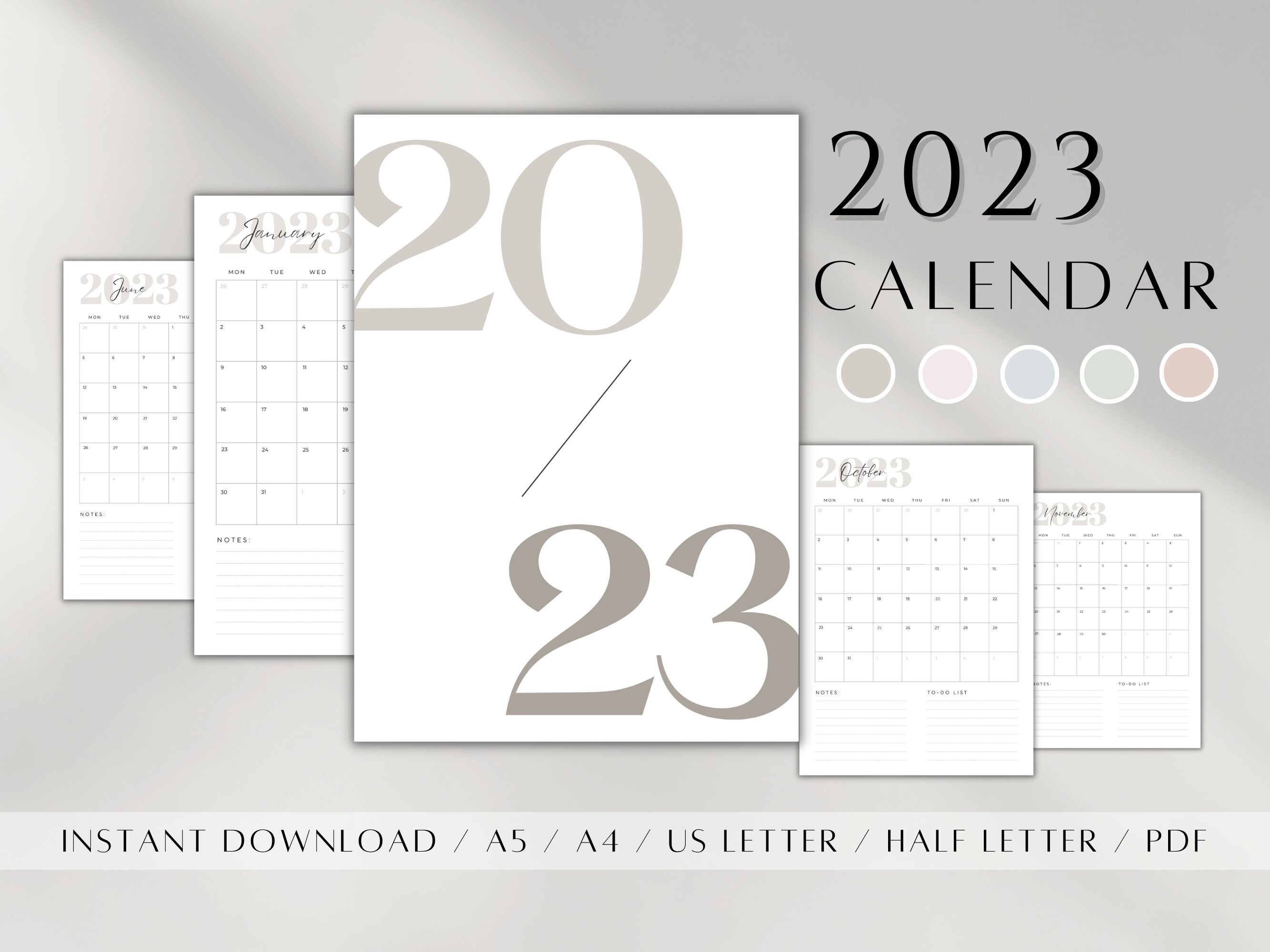 Yearly Calendar 2023 Printable, Digital Yearly Desk Calendar, Dated ...