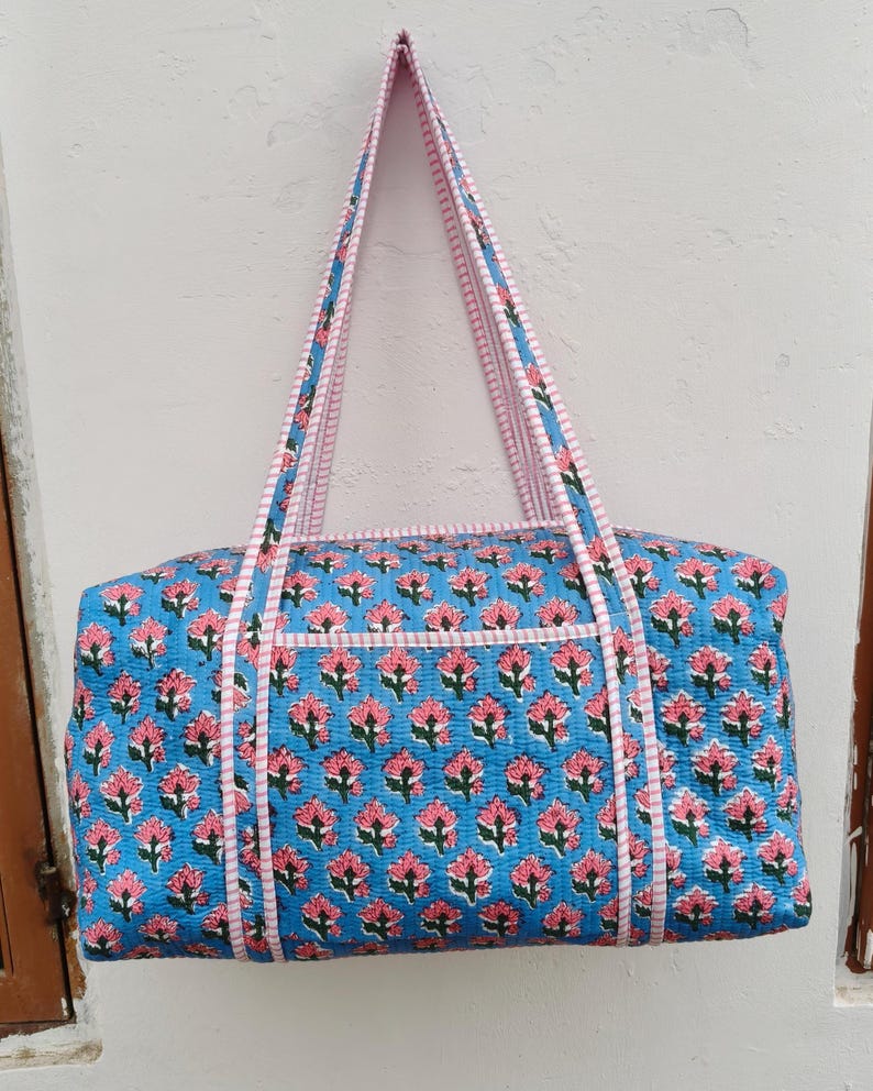 Cotton Quilted Duffle Bag, Floral Print Handmade Travel Weekender ...