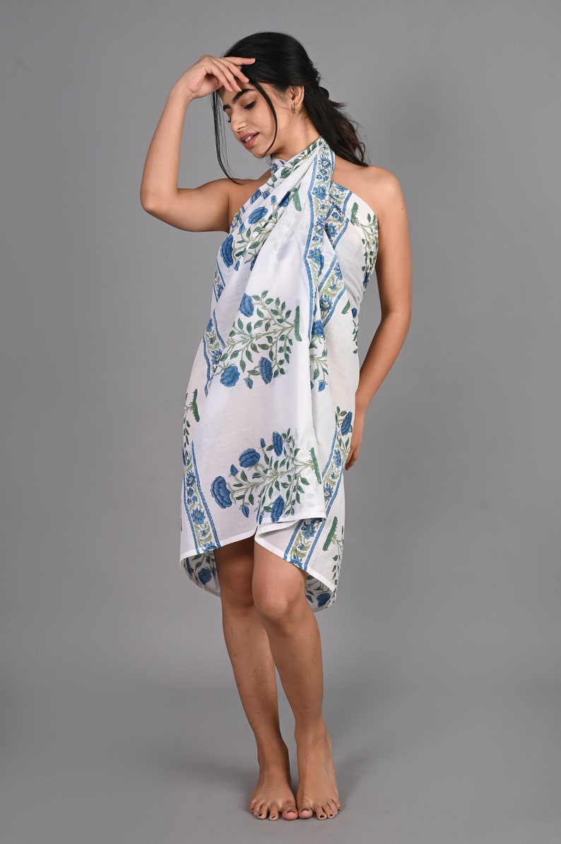 Hand Block Printed Cotton Sarong: Floral Beach Cover-up - Etsy