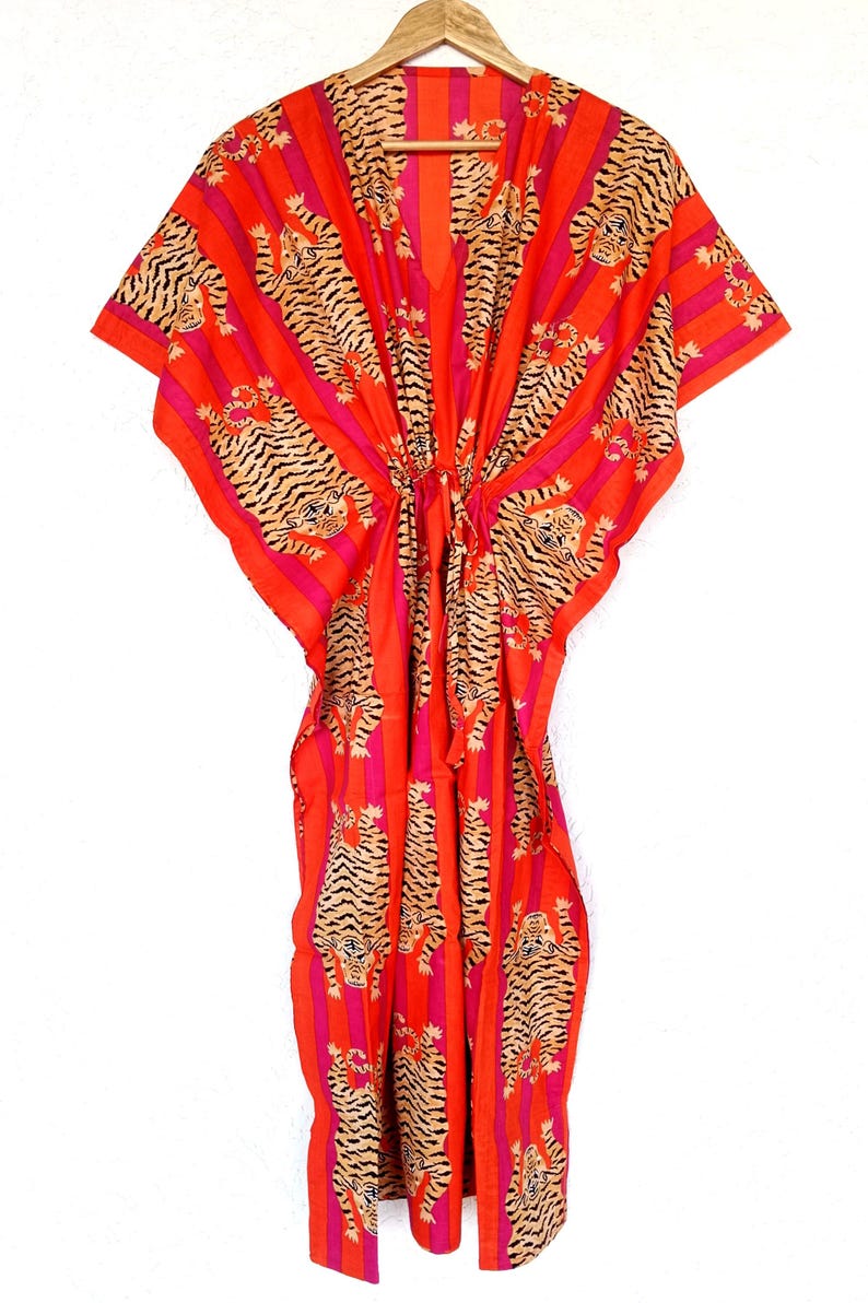 Cotton Tiger Print Kaftan, Long Dress Caftan, Sleepwear Maxi Gown ...