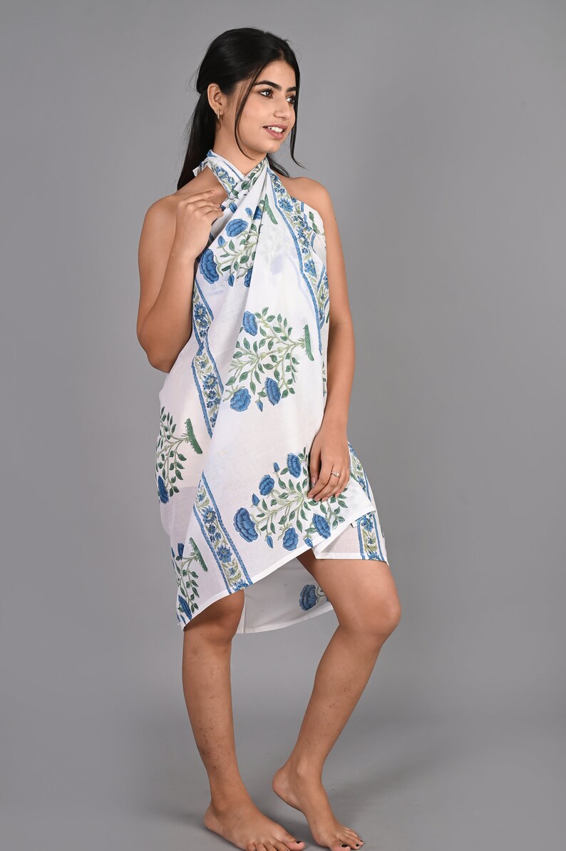 Hand Block Printed Cotton Sarong: Floral Beach Cover-up - Etsy