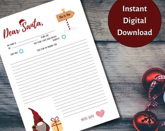 Printable Letter to Santa, Kids Letter for Santa, Digital Santa Letter ...