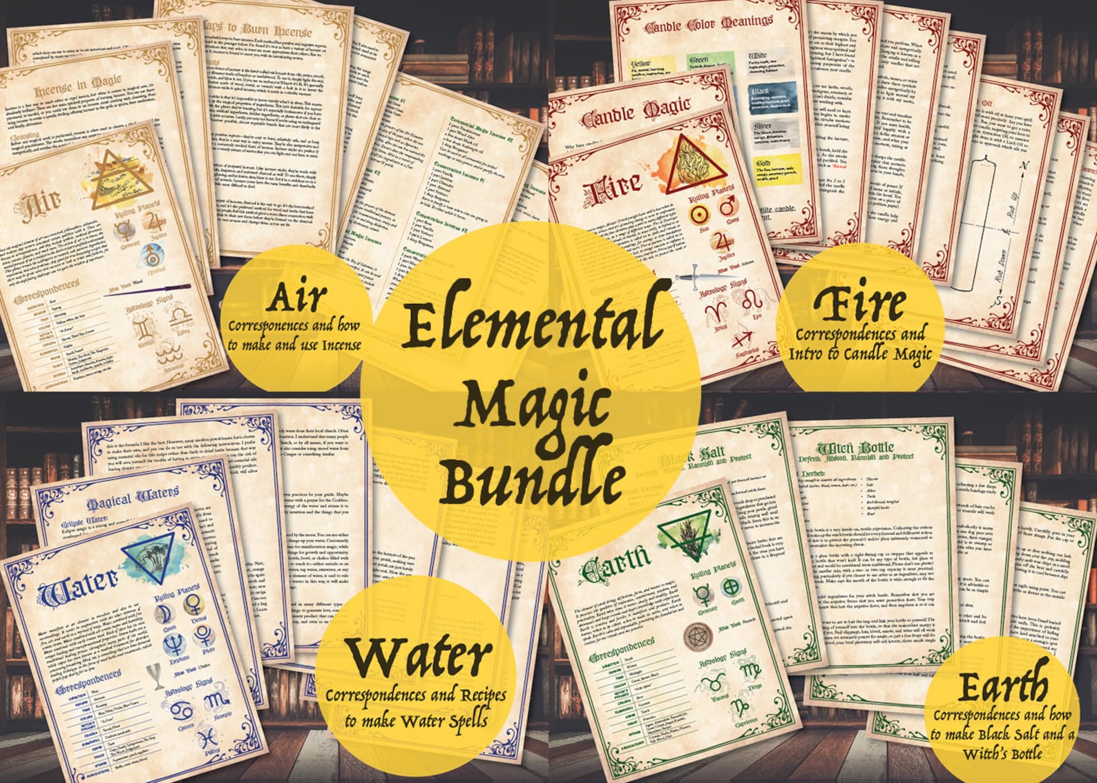 Elemental Magic Correspondences: Air, Fire, Water, Earth (PDF Printable ...