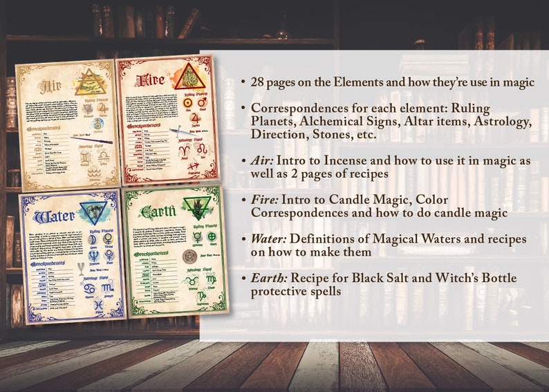 Elemental Magic 28 Pgs PDF Printable Download, Alchemy Fire Air Water ...