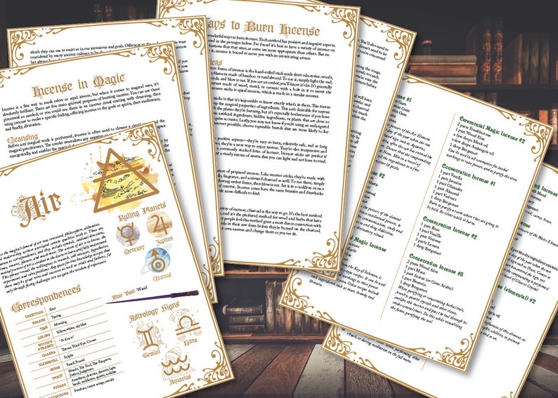 Elemental Magic Correspondences: Air, Fire, Water, Earth (PDF Printable ...