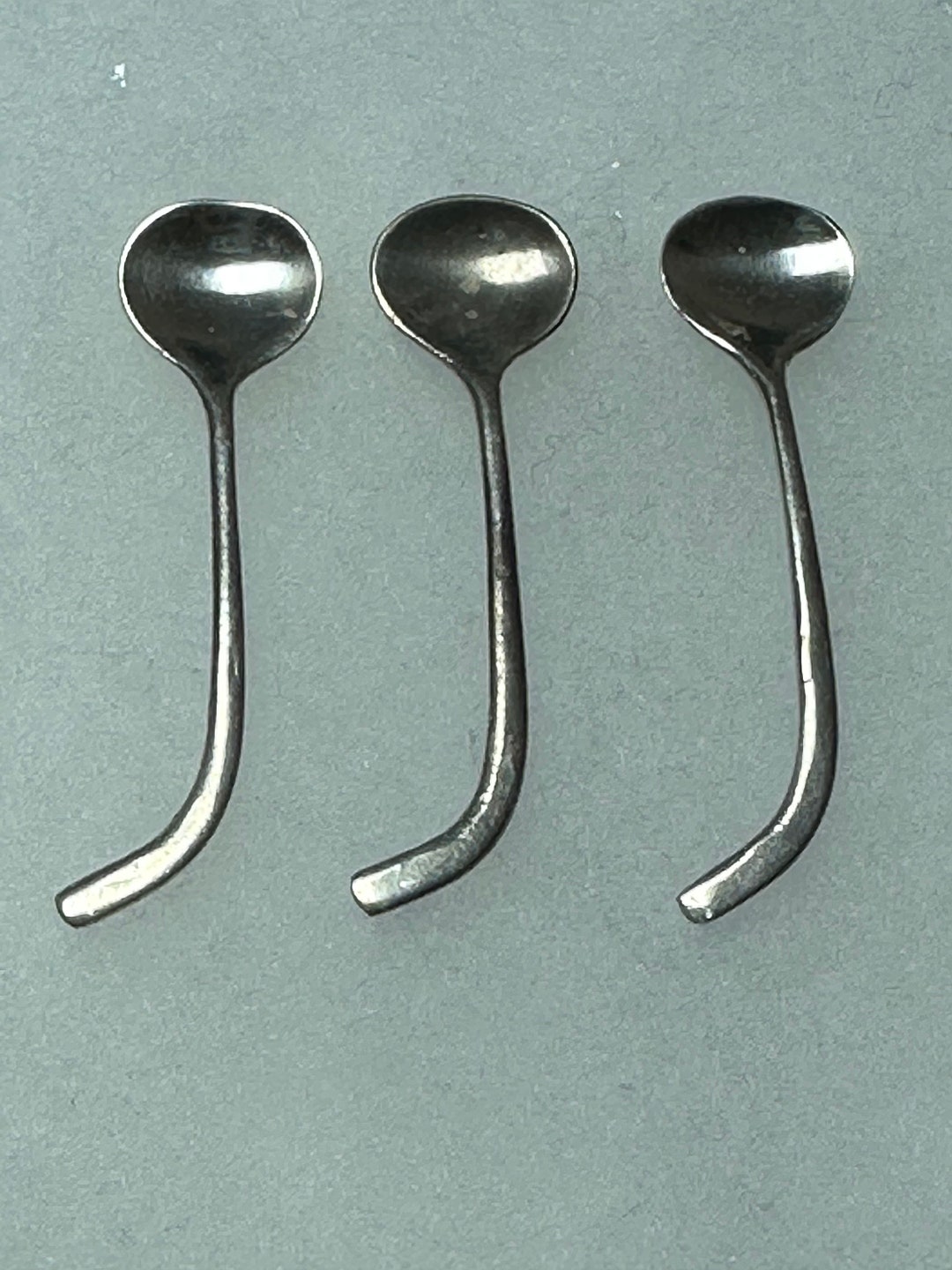 Set of 3 Antique Miniature Curved Handle Spoons Sterling Silver Stamped ...
