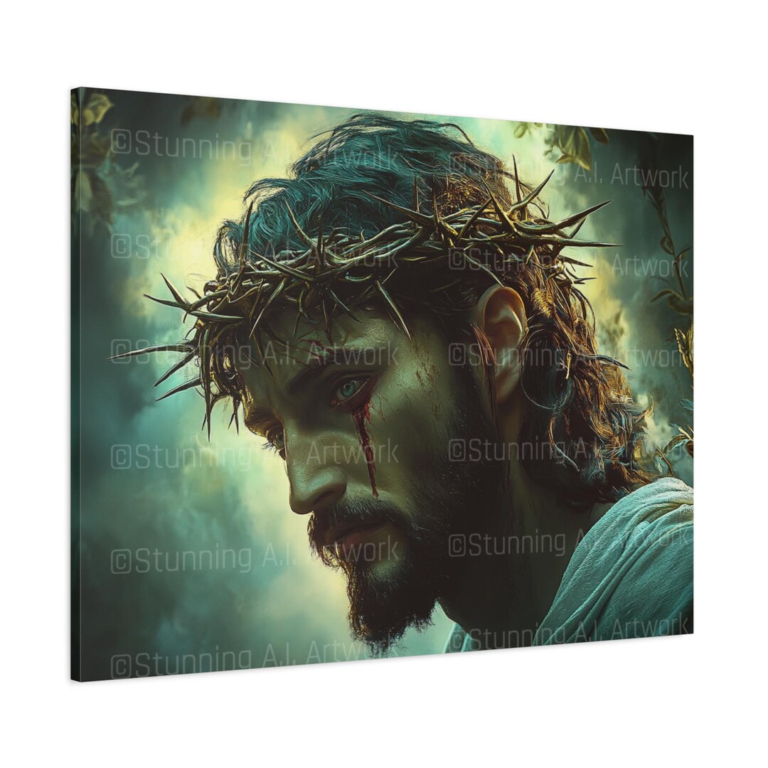 Religious Canvas Print of Jesus Crying Blood #2, Christian Wall Decor ...