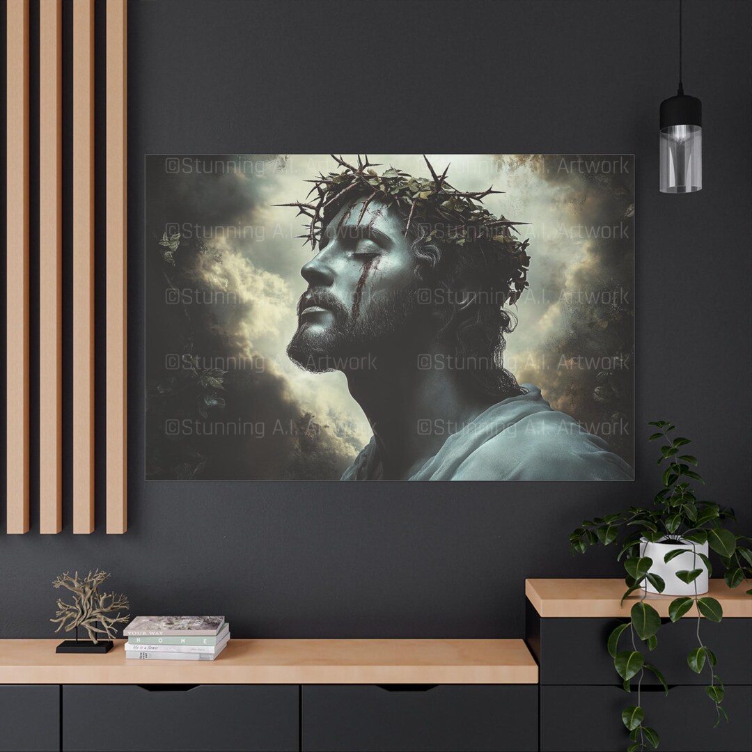 Religious Canvas Print of Jesus Crying Blood #1, Christian Wall Decor ...