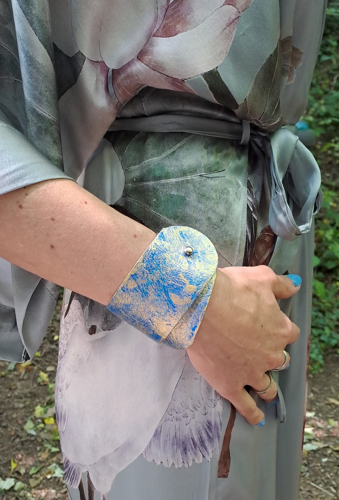 Venus Handmade Leather Cuff Bracelet Antique Blue/gold - Etsy UK