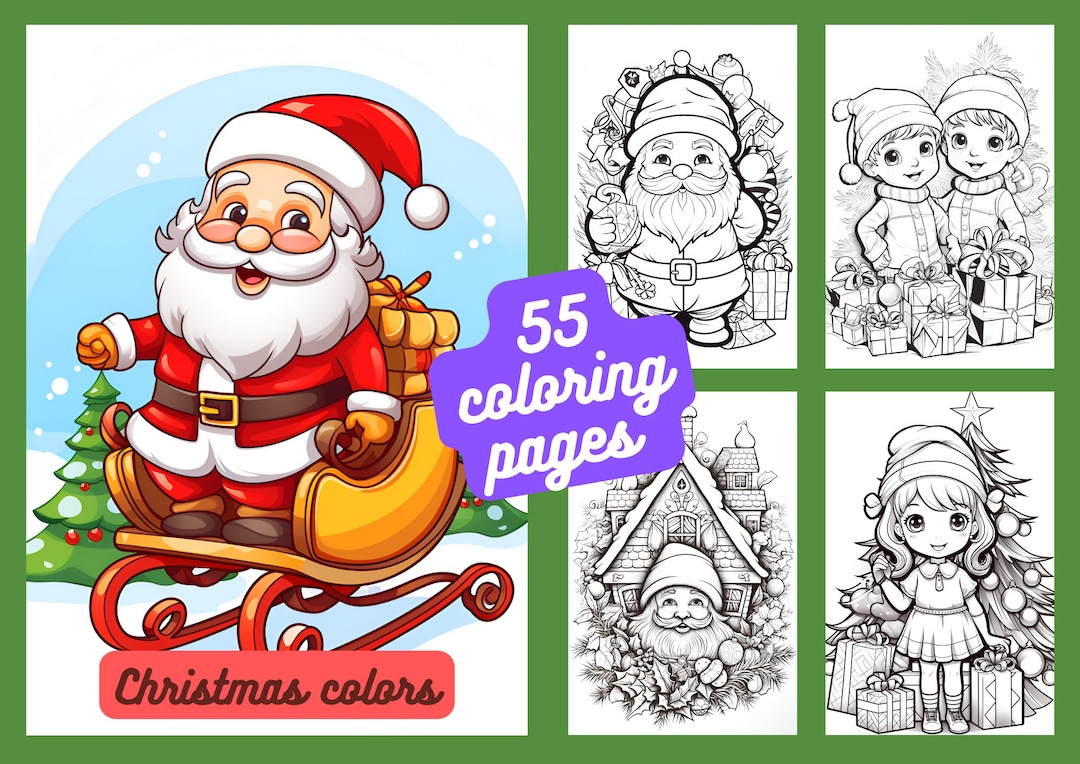 55 Pages Christmas PDF Coloring Book, Printable Xmas Santa Claus ...