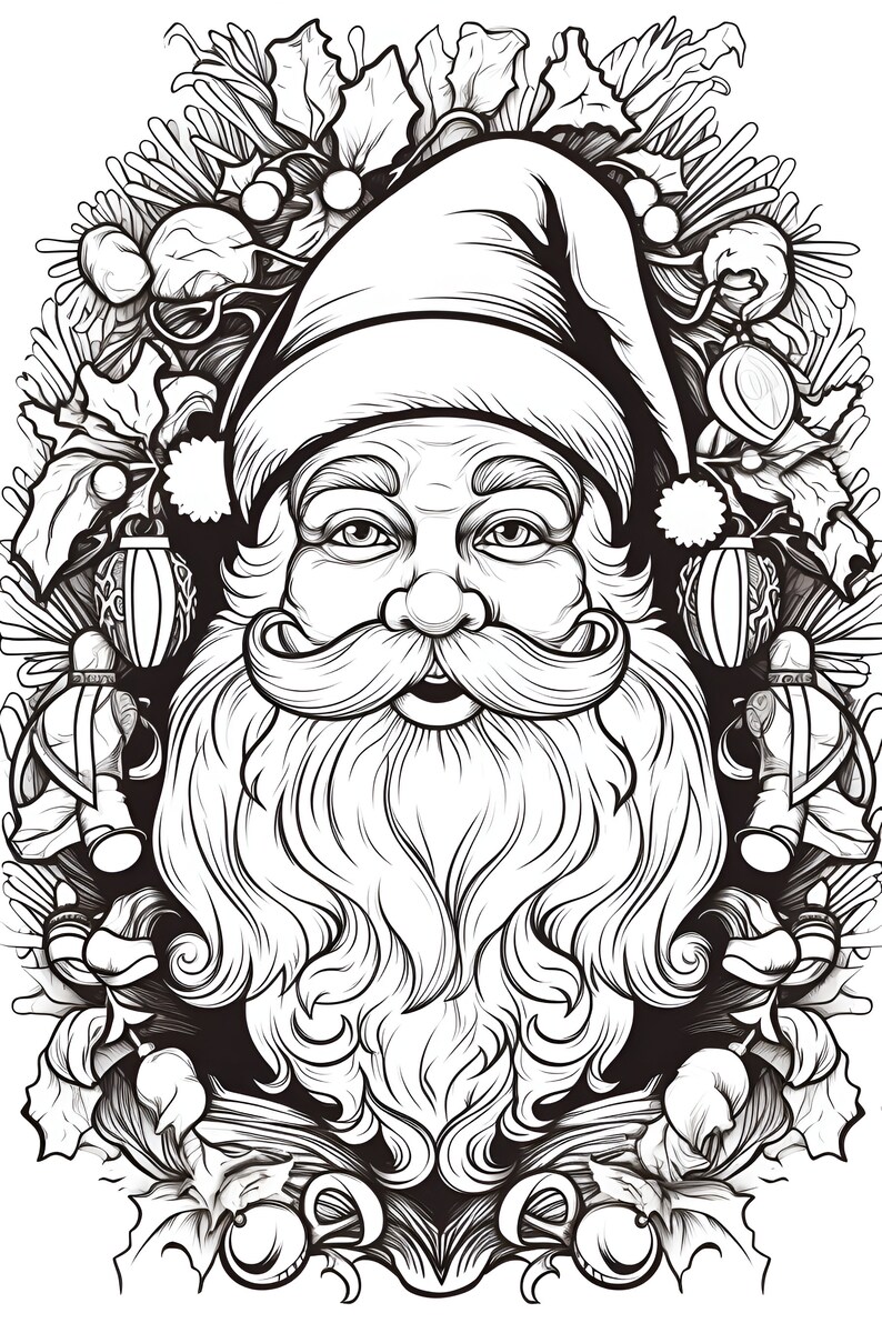 100 Pages Christmas PDF Coloring Book, Printable Xmas Santa Claus ...