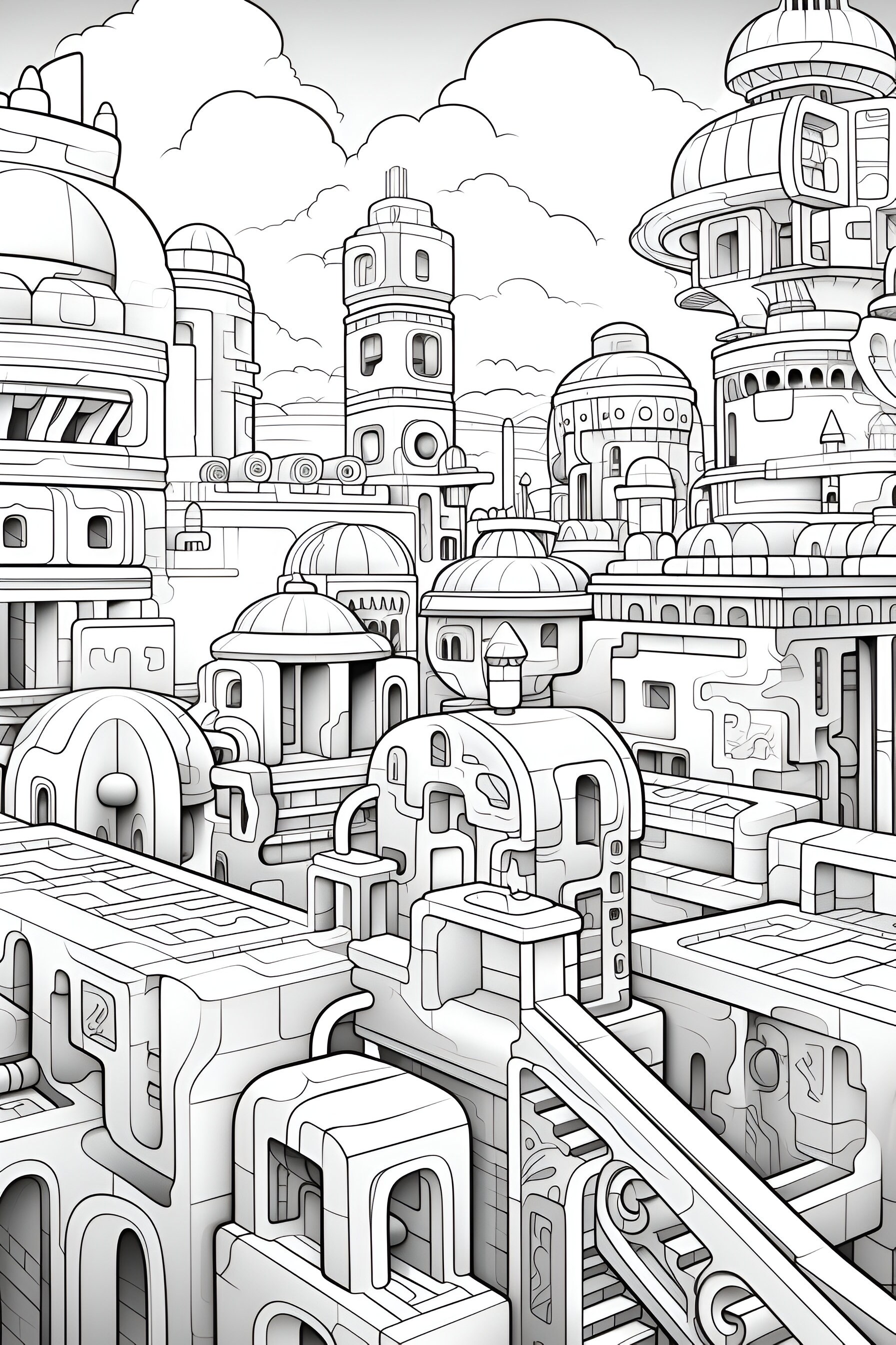100 Pages Futuristic Cities Coloring Book, Printable Coloring Pages ...