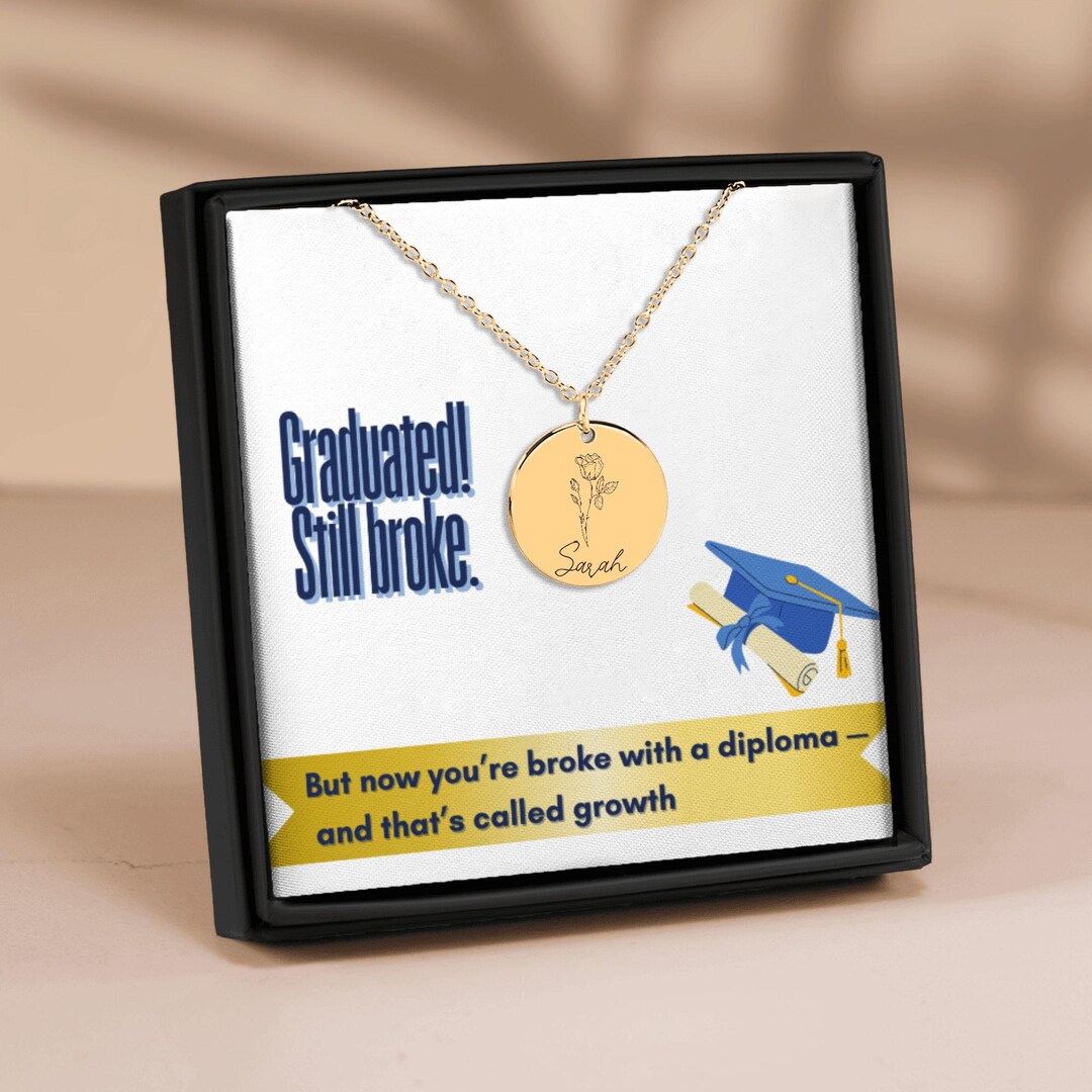Graduation Gift Necklace With Name & Birth Flower – Personalized ...