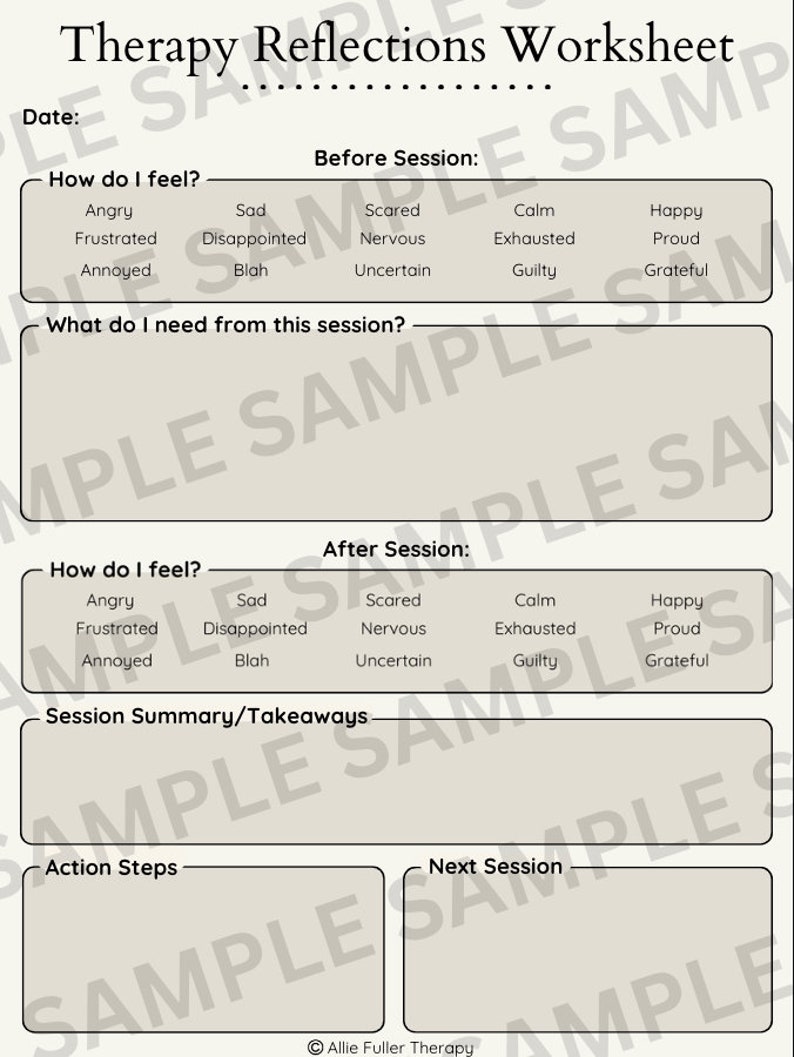 Therapy Reflections Worksheet - Etsy