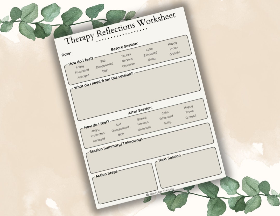 Therapy Reflections Worksheet: Session Agenda, Emotion Identification ...
