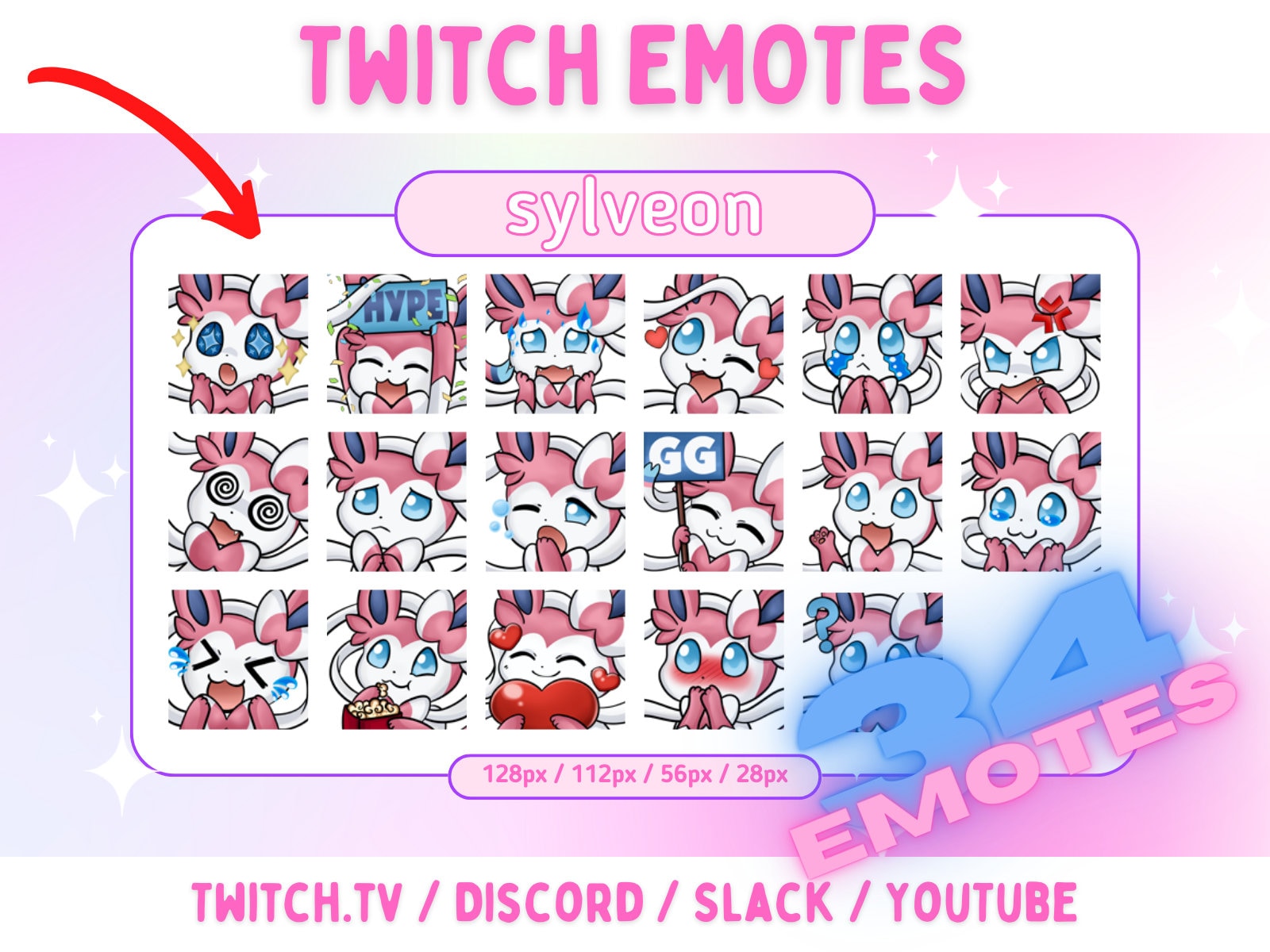 Sylveon Eevee - Cute Twitch & Discord Emotes Pack - Etsy UK