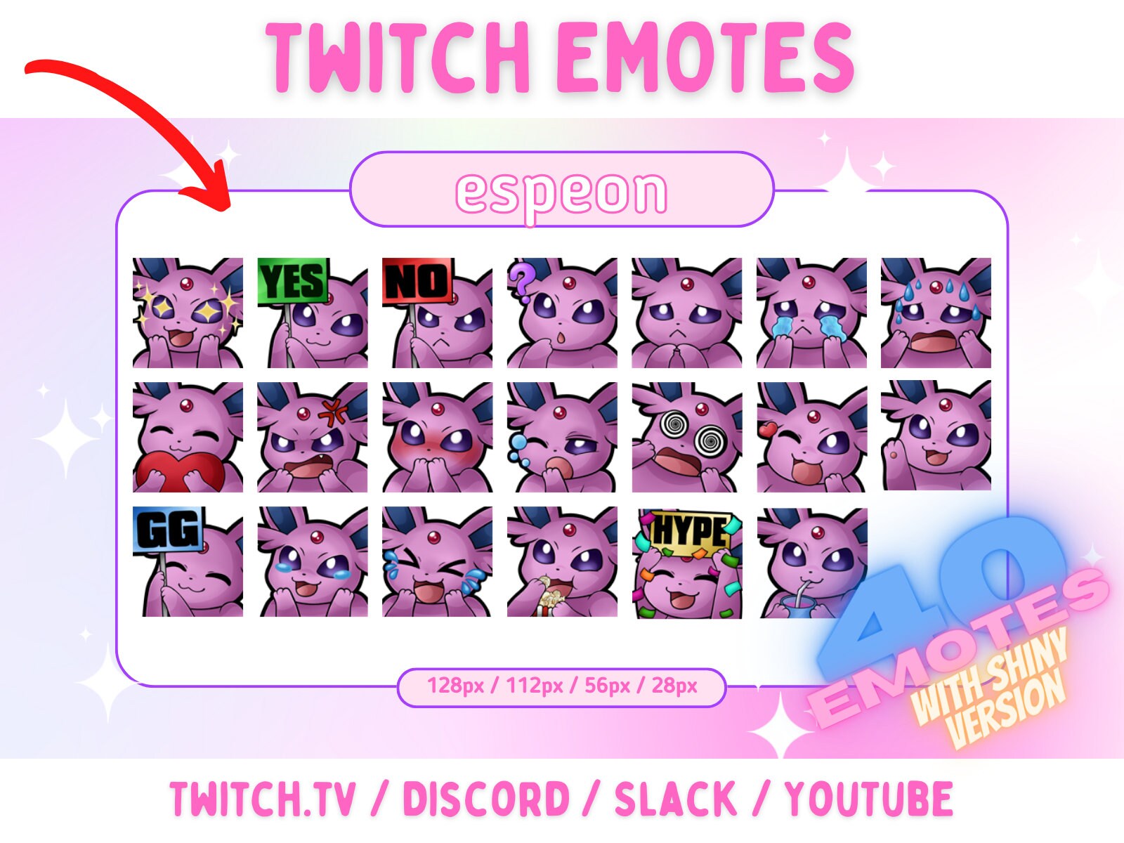 Espeon Eevee - Cute Twitch & Discord Emotes Pack - Etsy
