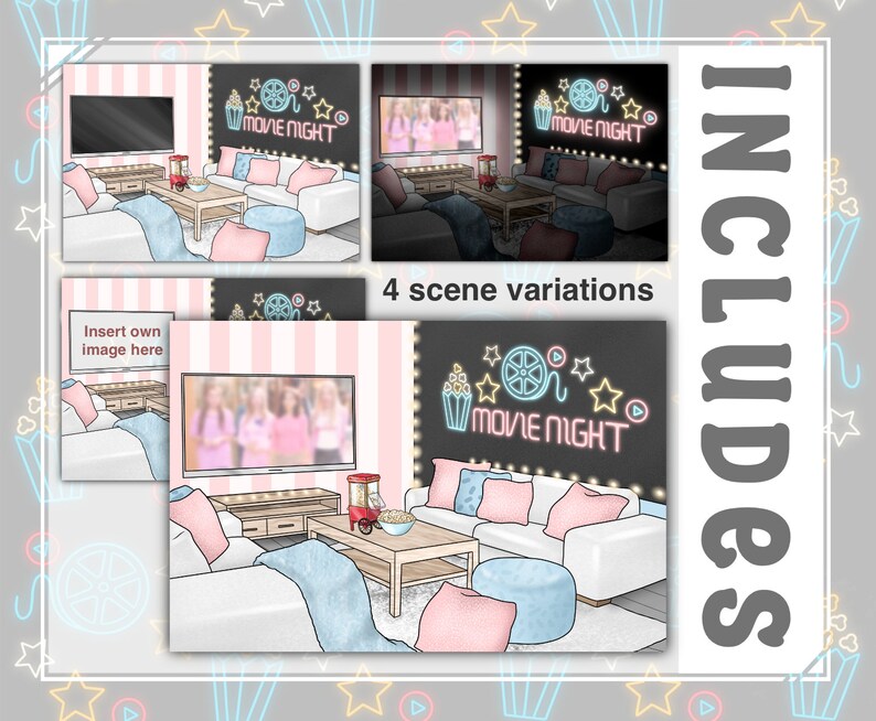 Movie Night Complete Planner Clipart Kit Bundle, Chick Flick Hand Drawn ...