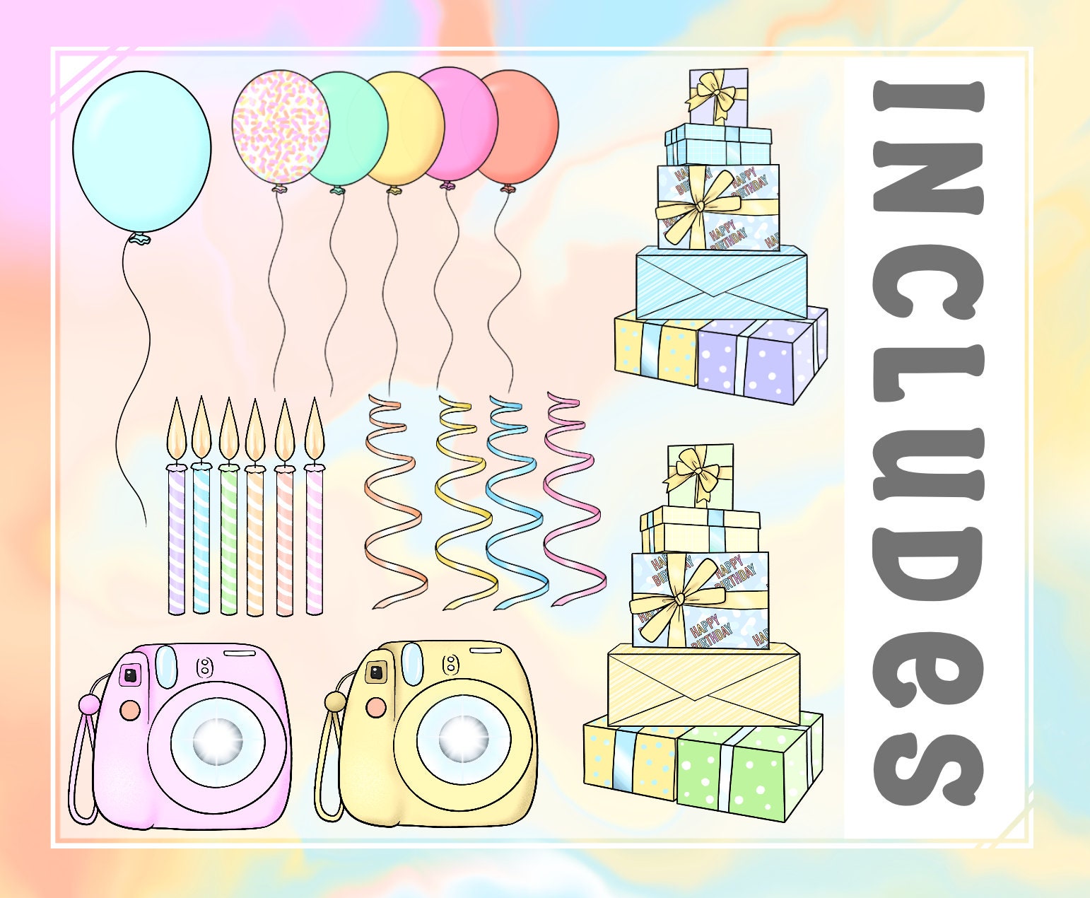 Birthday Clipart Bundle, Planner Sticker Kit, Celebration PNG ...