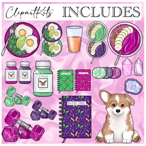 Healthy Habits Clipart Bundle, Fitness Wellbeing Planner Art, Wellness ...
