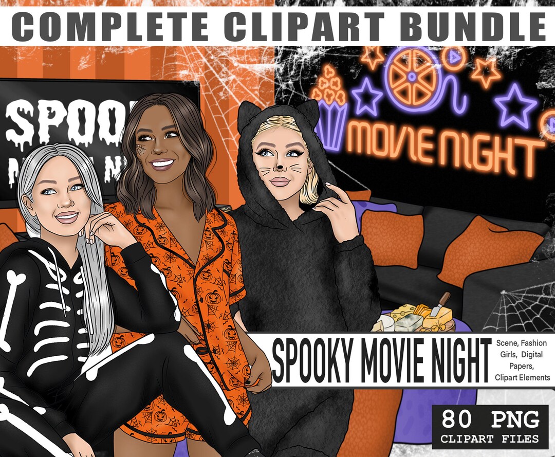 Spooky Movie Night Clipart Bundle, Printable Planner Stickers ...