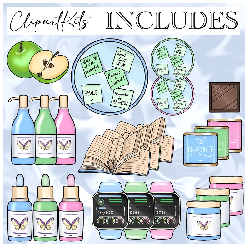 Healthy Habits Clipart Bundle, Fitness Wellbeing Planner Art, Wellness ...