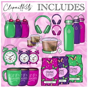 Healthy Habits Clipart Bundle, Fitness Wellbeing Planner Art, Wellness ...