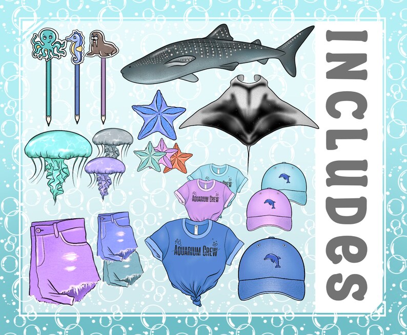 Aquarium Complete Planner Clipart Kit Bundle, Ocean Marine Life PNG ...