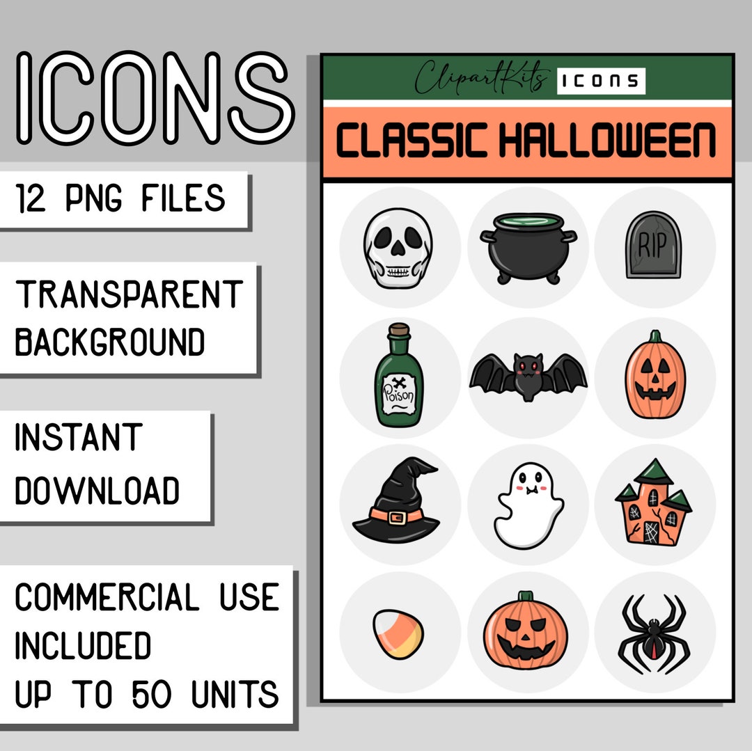 Classic Halloween Icons, Spooky Planner Clipart, October Printable ...