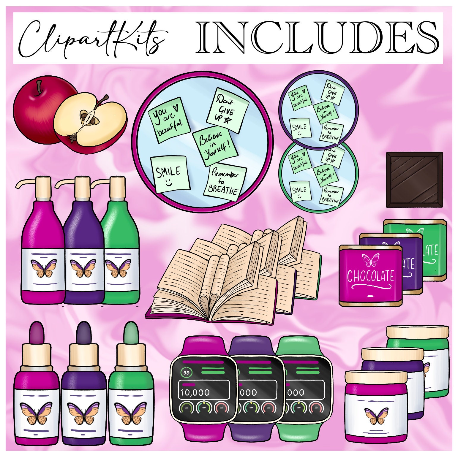 Healthy Habits Clipart Bundle, Fitness Wellbeing Planner Art, Wellness ...