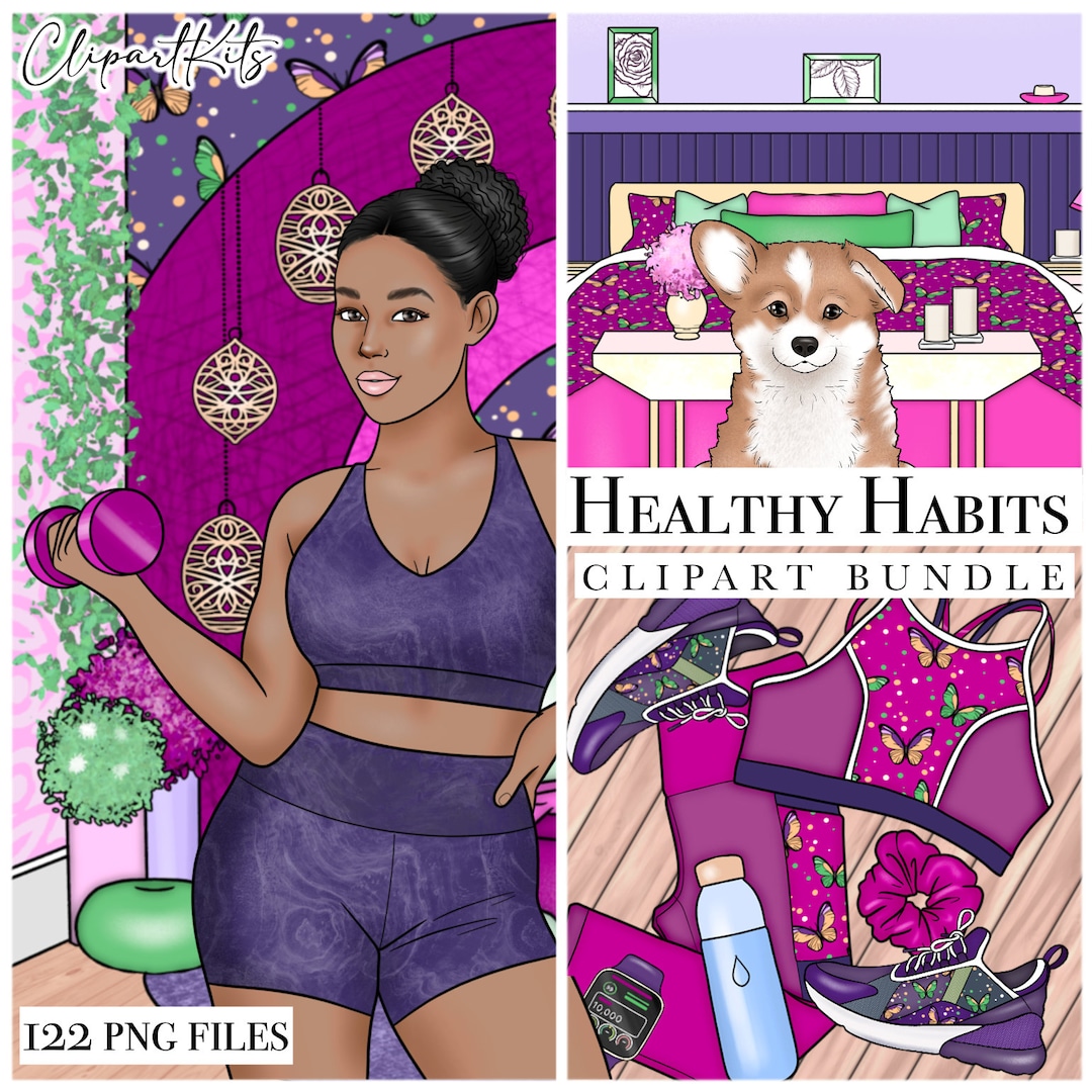 Healthy Habits Clipart Bundle, Fitness Wellbeing Planner Art, Wellness ...