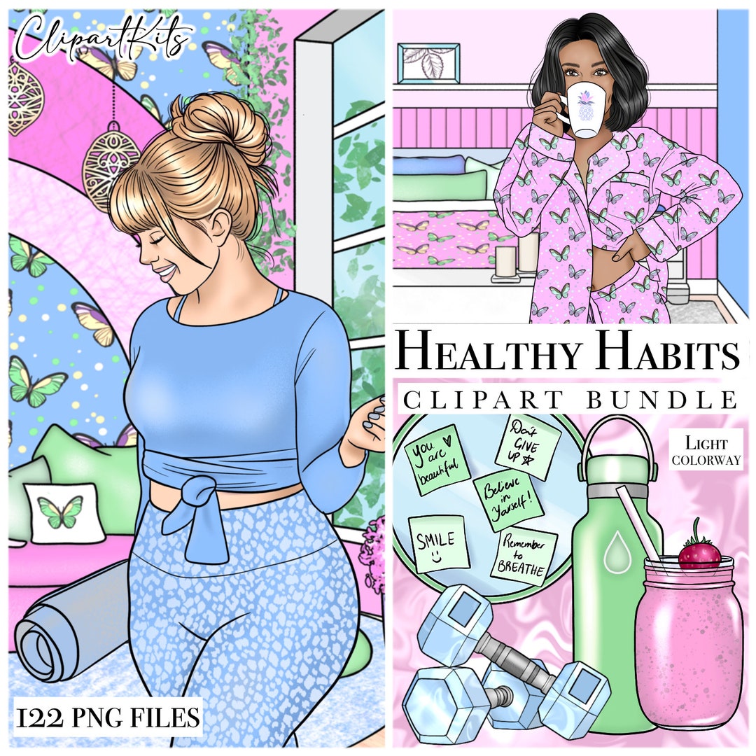 Healthy Habits Clipart Bundle, Fitness Wellbeing Planner Art, Wellness ...