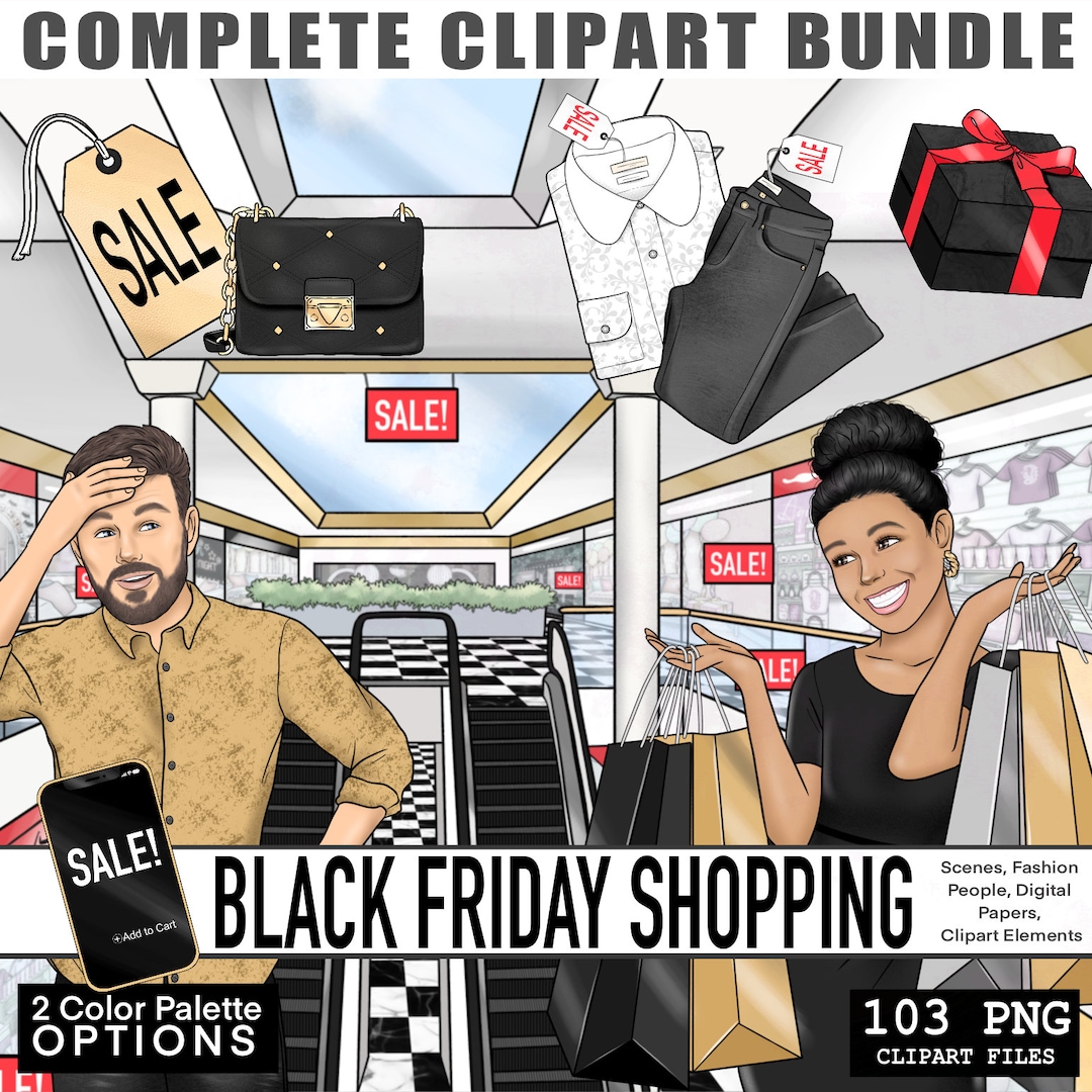 Black Friday Shopping Clipart, Cyber Monday Shopaholic Planner Mall PNG ...