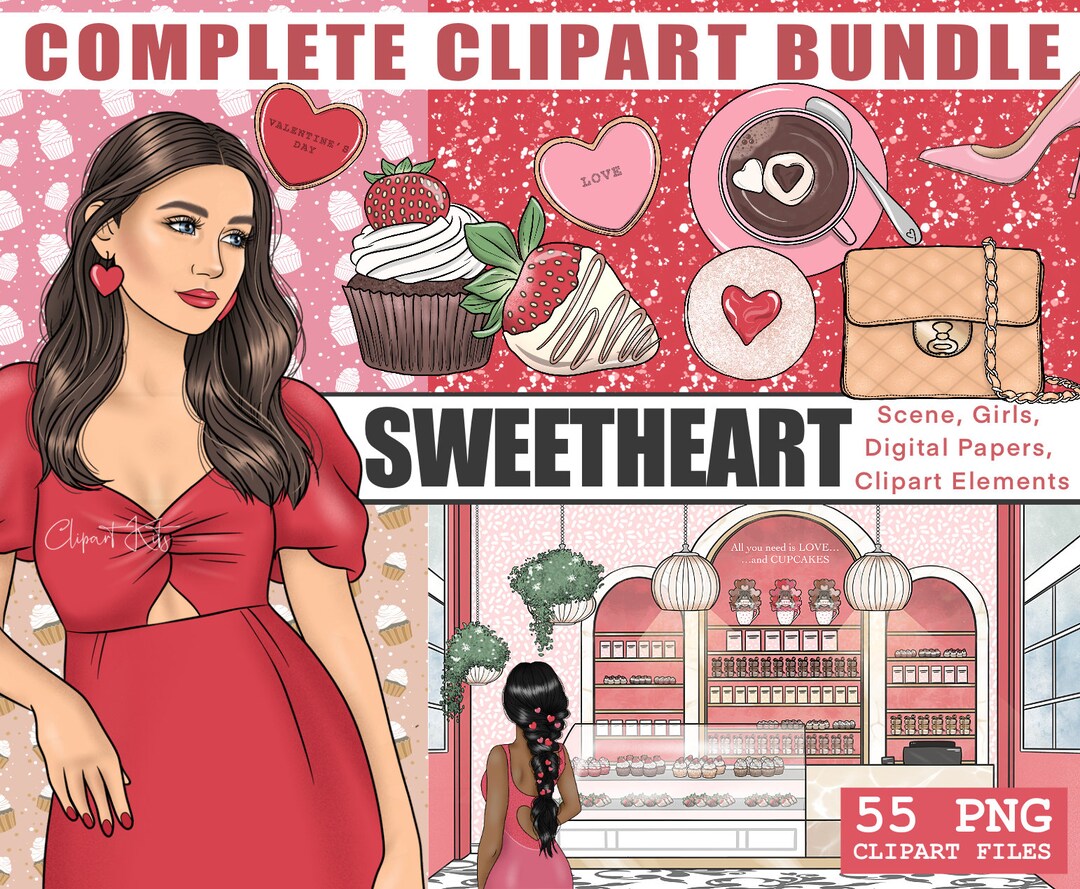 Sweetheart Valentine’s Day Clipart Kit, Complete Planner Clipart Bundle ...