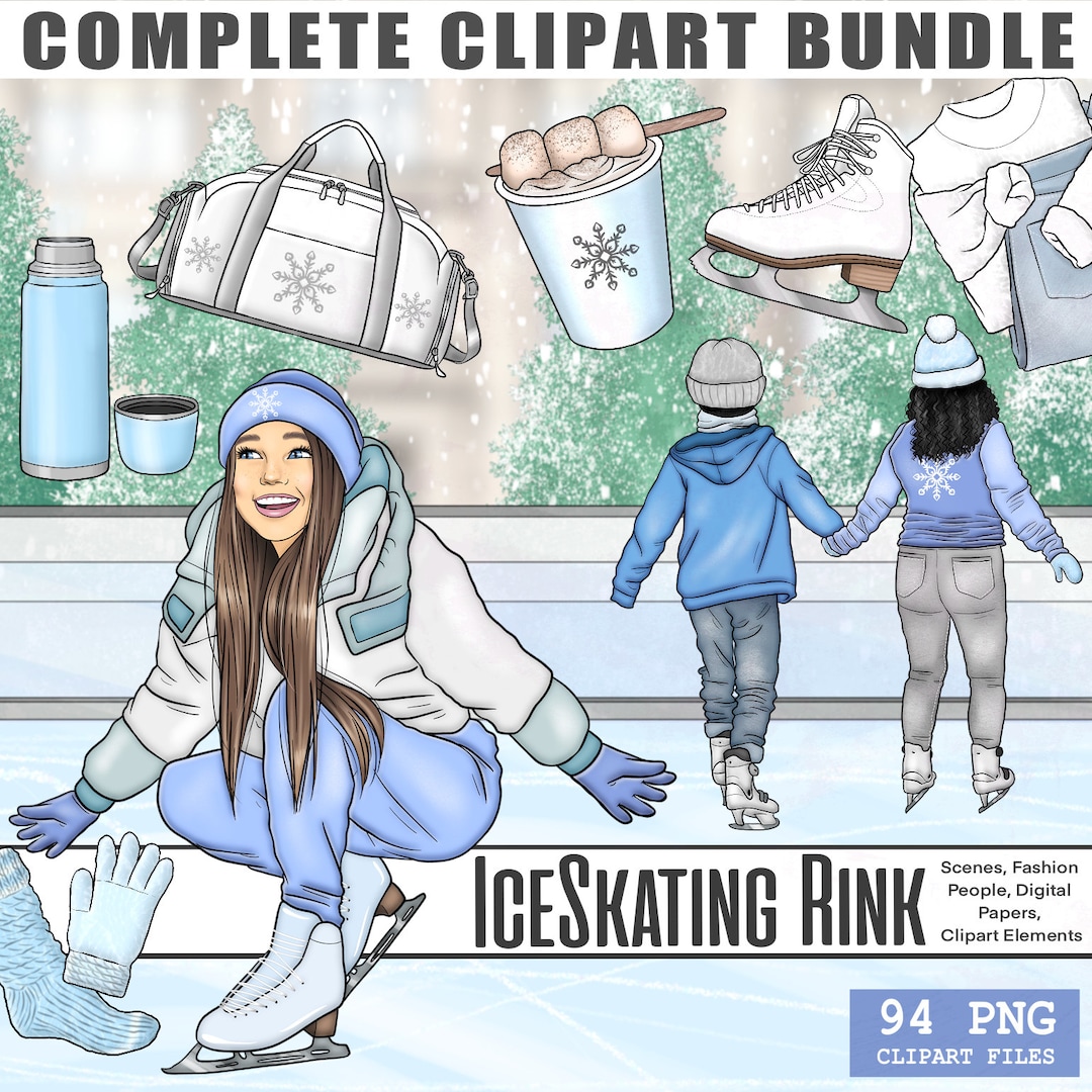 Ice Skating Clipart, Winter Planner Graphics PNG, Snow Digital Papers ...