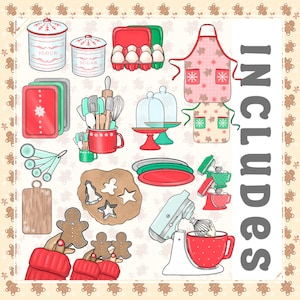 Christmas Baking Clipart Bundle, Holiday Festive Cooking PNG, Printable ...