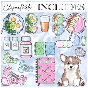 Healthy Habits Clipart Bundle, Fitness Wellbeing Planner Art, Wellness ...