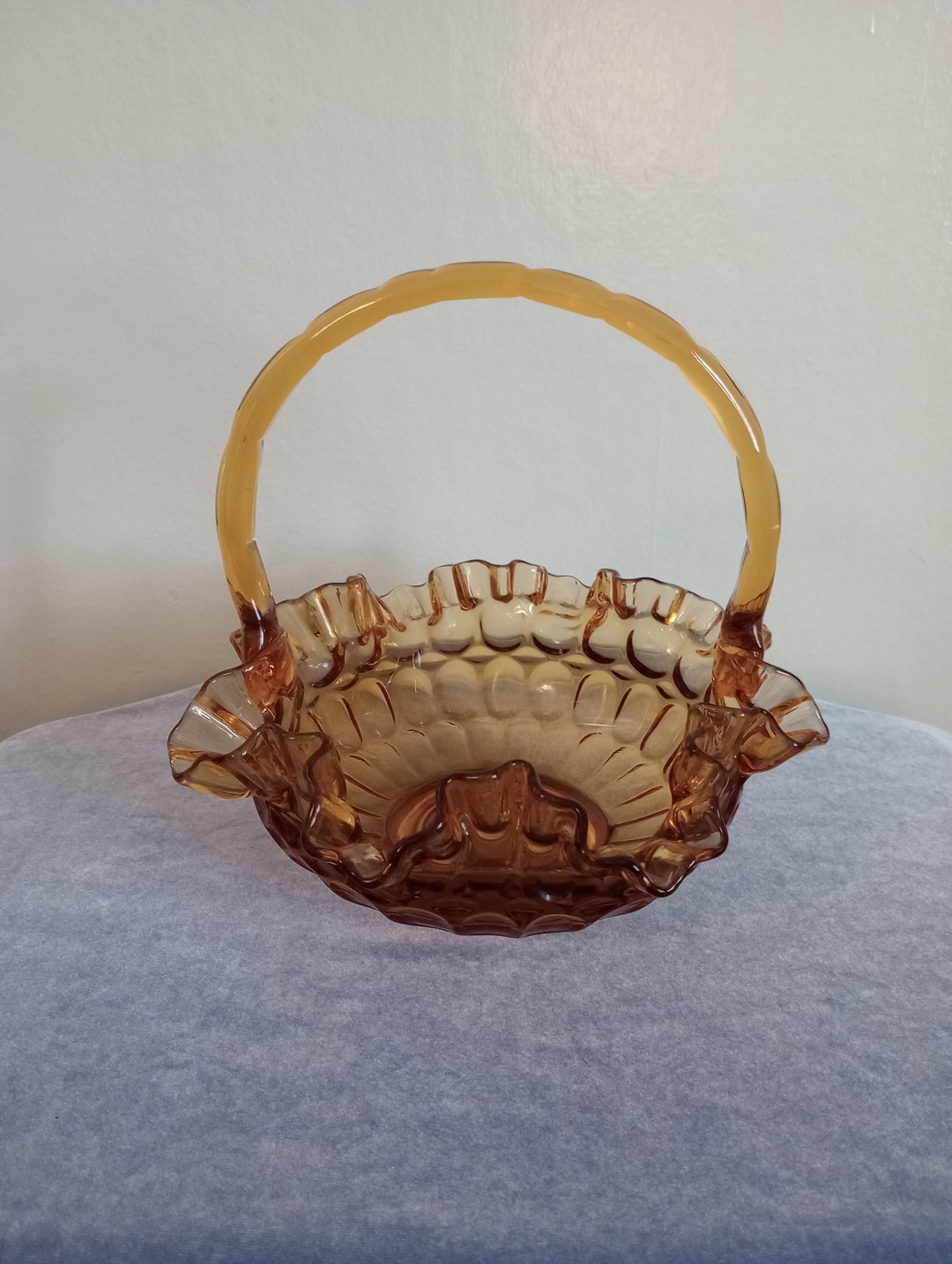 Fenton Honey Amber Glass Thumbprint Ruffle Basket (vintage) - Etsy