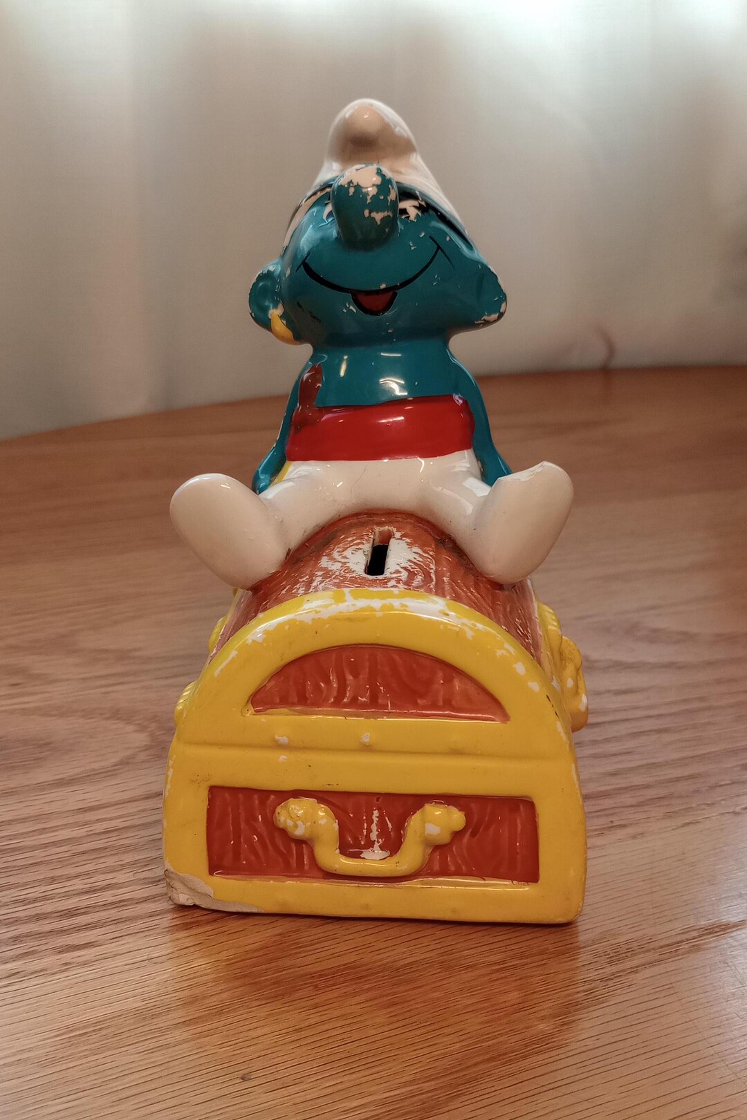 Smurfs Pirate Piggy Bank, Sitting on Treasure Chest, W. Berrie & Co ...
