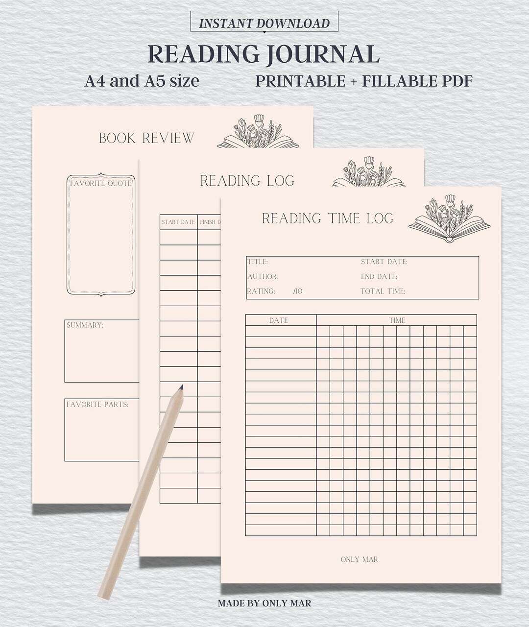 Digital Reading Journal, Printable Book Review, Reading Log, Reading ...