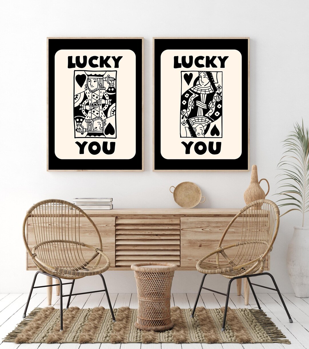 Retro Ace Card Art Print Set: Lucky You Trendy Wall Decor (digital ...