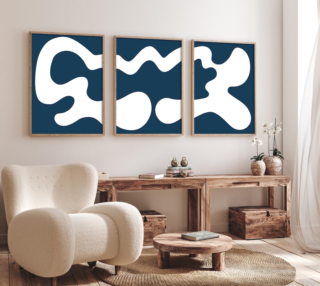 Navy Blue Abstract Art Prints Set of 3 (digital Download) - Etsy
