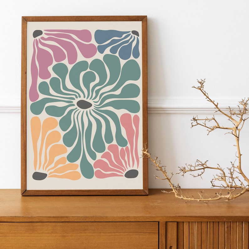 Colorful Abstract Flower Poster Boho Printable Art, Abstract Botanical ...