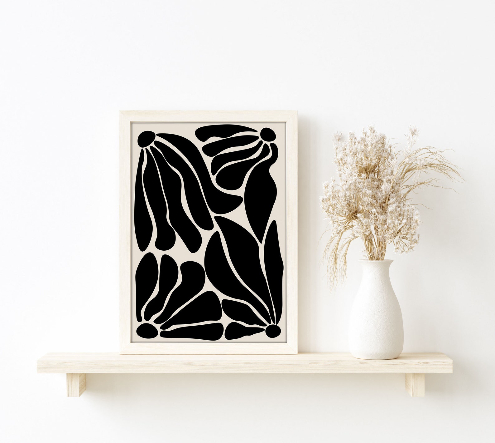Black and Beige Abstract Flower Print: Boho Wall Art (digital Download ...