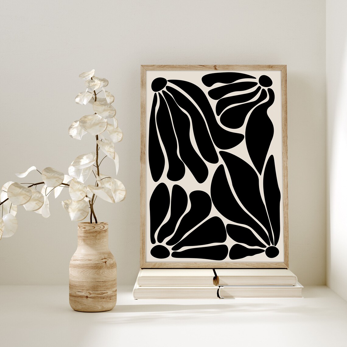 Black and Beige Abstract Flower Print: Boho Wall Art (digital Download ...