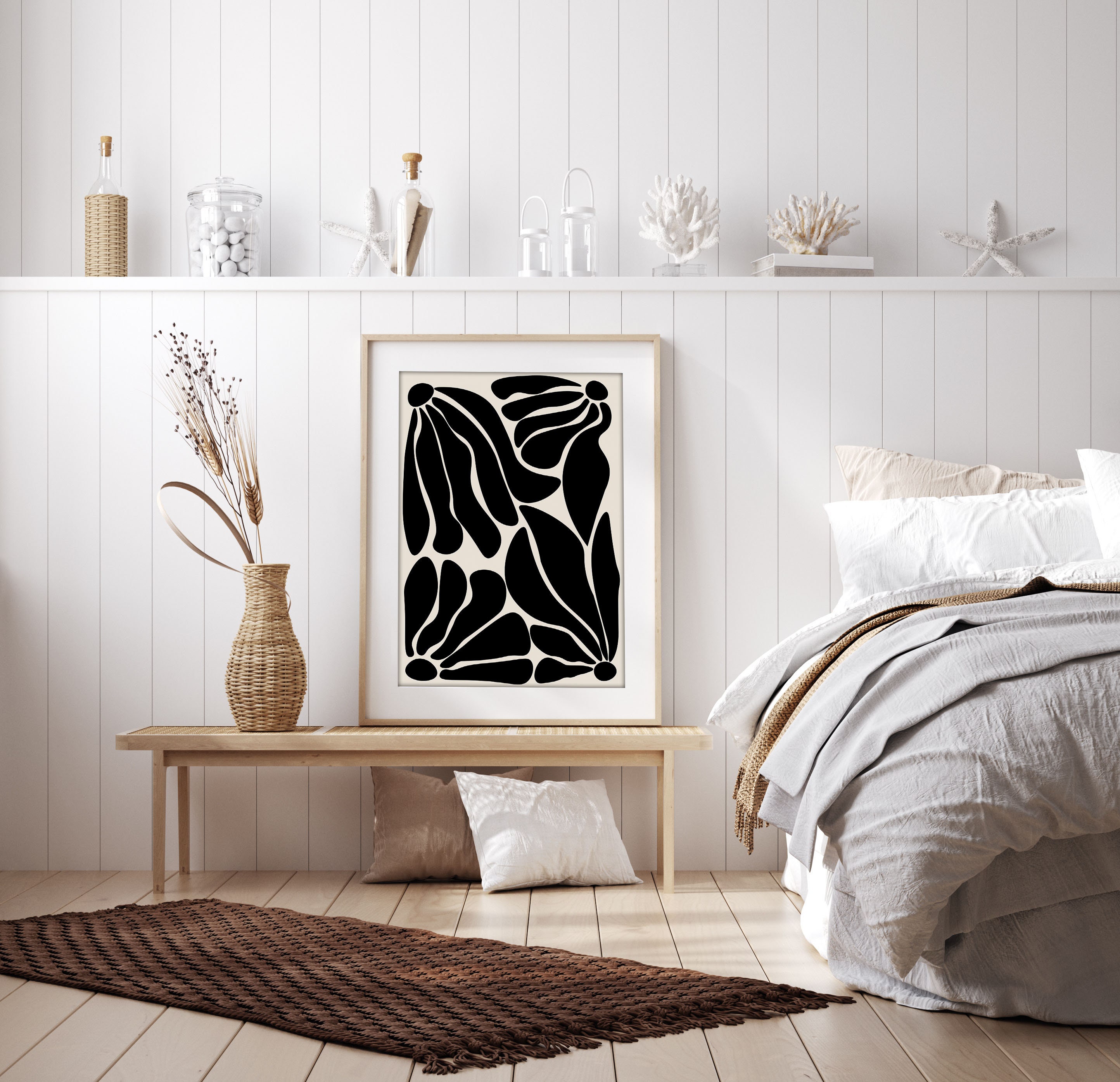 Black and Beige Abstract Flower Print: Boho Wall Art (digital Download ...