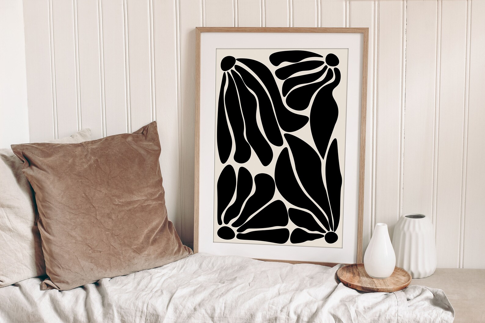 Black and Beige Abstract Flower Print: Boho Wall Art (digital Download ...